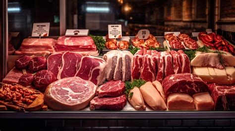 Carnes E Carnes Expostas Em Um Açougue Foto Premium
