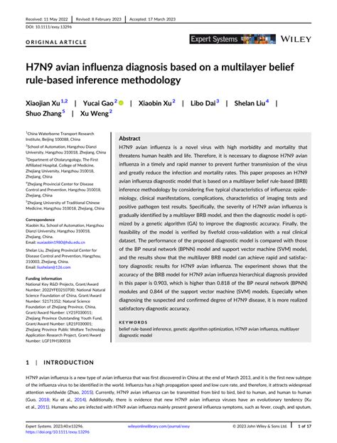 H7n9 Avian Influenza Diagnosis Based On A Multilayer Belief Rule‐based Inference Methodology