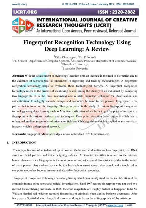 Pdf Fingerprint Recognition Technology Using Deep Learning A Review