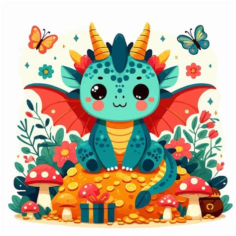 Premium Vector A Flat Illustration Of Cute Dragon With Kawaiii Style