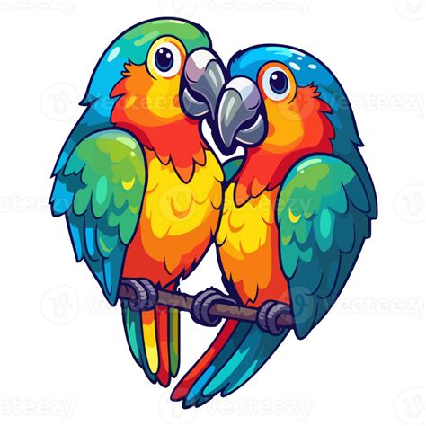 Parrot Love Modern Pop Art Style Colorful Parrot Love Illustration Bird Pastel Sticker Cute