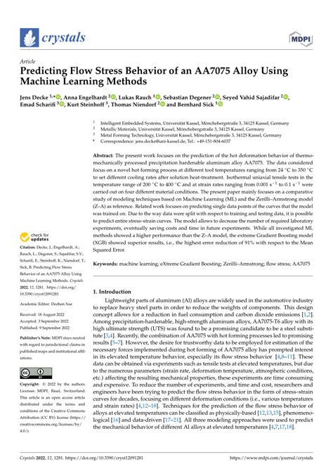 Pdf Predicting Flow Stress Behavior Of An Aa7075 Alloy Using Machine Learning Methods