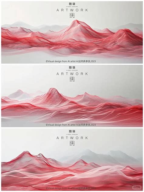 别样中国红！新中式国风极简山峦意象插画 花瓣网