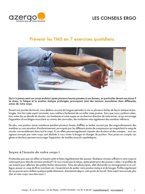 Exercices Quotidiens Pour Prévenir Les Tms Pdf Appareil Locomoteur