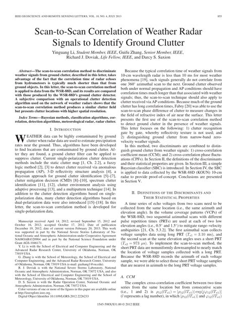 PDF Scan To Scan Correlation Of Weather Radar Signals To Identify Ground Clutter