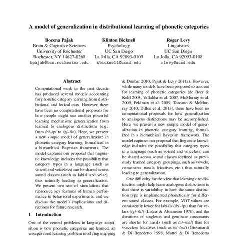 A Model Of Generalization In Distributional Learning Of Phonetic Categories Acl Anthology