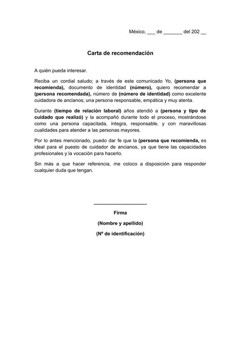 Modelo De Carta De Recomendacion Para Cuidadora De Ancianos Imagescarta De Recomendacion Para