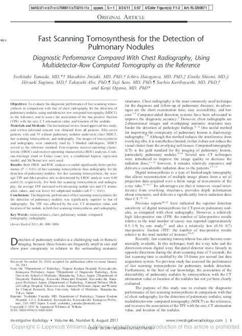 Pdf Fast Scanning Tomosynthesis For The Detection Of Pulmonary Nodules Diagnostic Performance