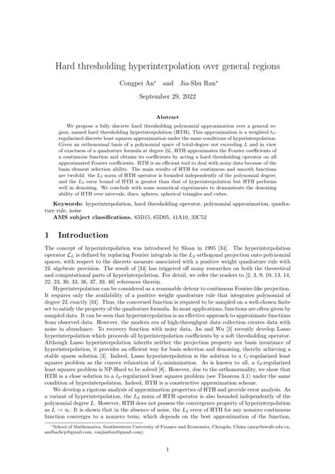 Pdf Hard Thresholding Hyperinterpolation Over General Regions