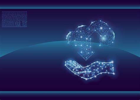 Premium Vector Cloud Technologies On A Hand Composed Of Dots And Grid Wireframe Cloud Storage