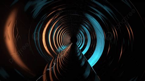 어두운 지역의 파란색과 주황색 터널 광택 W에 카키색 및 파란색 반사가 있는 질감 있는 광택 검은색 터널의 3d 그림 고화질 사진 사진 배경 일러스트 및 사진 무료