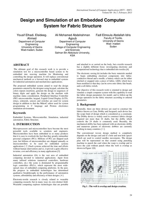 pdf design and simulation of an embedded computer system for fabric