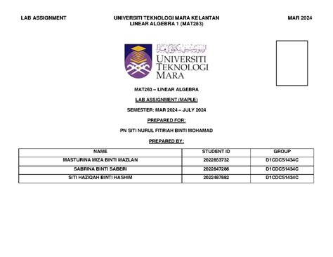 Lab Assignment Mat263 Sem Mac2024 Linear Algebra 1 Mat263 Mat263