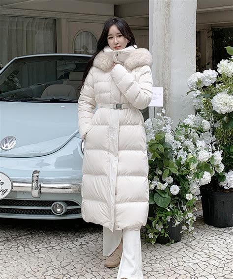 [📝리뷰100개 재구매1등📈]벨트 폭스퍼 클로에 아이보리 오리털롱패딩 덕다운 점퍼 에이블리