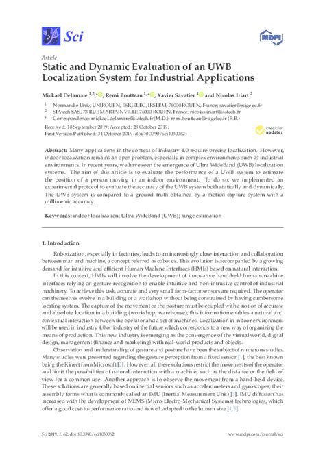 Pdf Static And Dynamic Evaluation Of An Uwb Localization System For