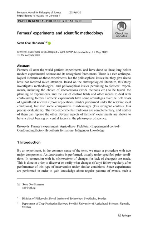 Pdf Farmers Experiments And Scientific Methodology