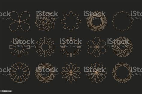 간단한 평면 선형 스타일의 디자인 요소 및 일러스트레이션의 벡터 세트 태양 기호 추상적 인 형태 및 모양 로고 디자인 템플릿 포스터 인쇄물 배너 용 배지 및 스티커 그래픽