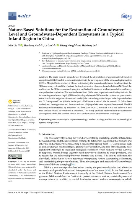 Pdf Nature Based Solutions For The Restoration Of Groundwater Level And Groundwater Dependent