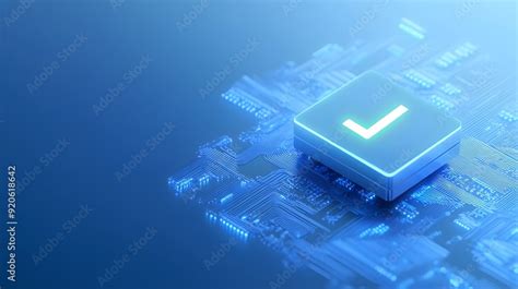 High Tech Concept Featuring A Glowing Digital Checkmark On A Printed Circuit Board Representing