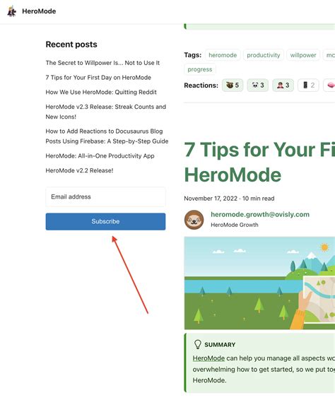 how to add a blog header and subscription buttons to your docusaurus