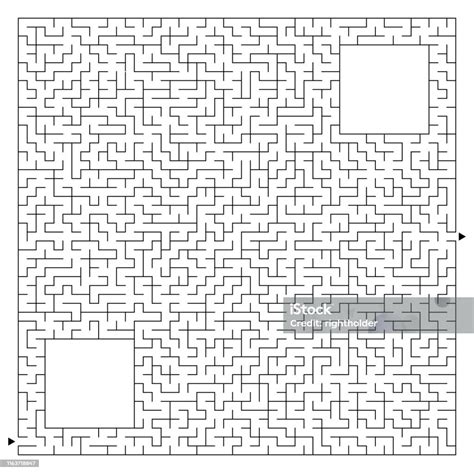 입구와 출구가있는 추상적 인 복잡한 사각형 미로 어린이와 성인을위한 재미있는 게임 흰색 배경에 격리된 벡터 그림입니다 당신의 도면을위한 장소와 함께 0명에 대한 스톡 벡터