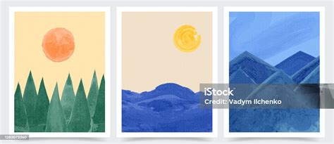 벡터 그림입니다 추상적인 현대미학 배경 표지 포스터 브로셔 잡지 엽서 전단지 배경 화면 디자인 내부 벽 장식 수채화 그림 자연 장면 풍경에 대한 스톡 벡터 아트 및 기타