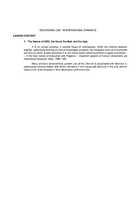 Computer Mediated Communication Lesson 3 Describing Cmc Interpersonal Dynamics Lesson Content