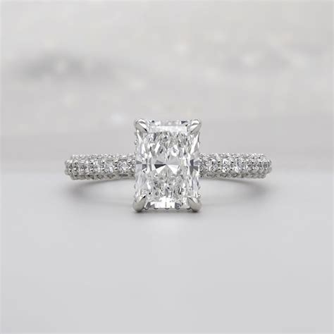 Radiant Lab Grown Diamond Engagement Ring With Hidden Halo Pave Setting