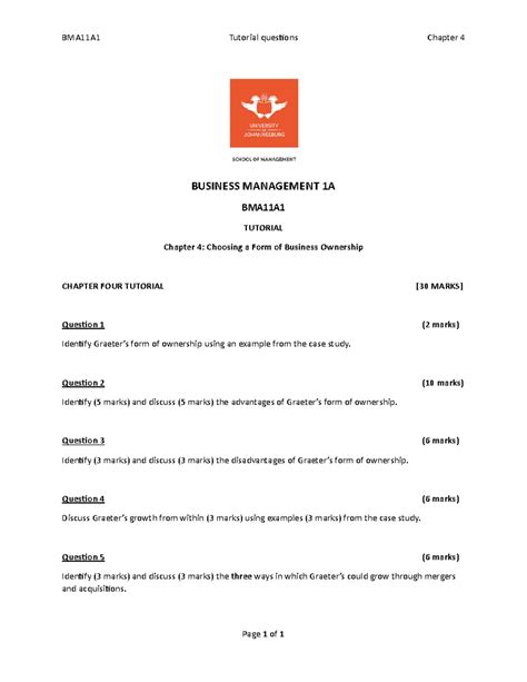 chapter 4 tutorial questions bma11a1 tutorial ques ons chapter 4 page 1 of 1 business