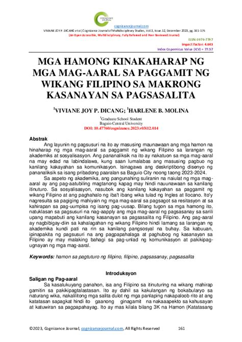 Pdf Mga Hamong Kinakaharap Ng Mga Mag Aaral Sa Paggamit Ng Wikang