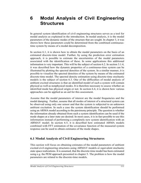 6 Modal Analysis Of Civil Engineering Structures