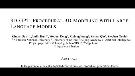 3d Gpt Procedural 3d Modeling With Large Language Models Youtube