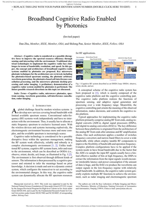 Pdf Broadband Cognitive Radio Enabled By Photonics