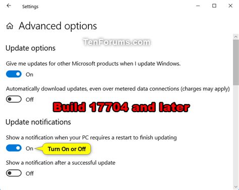 Turn On Or Off Windows Update Restart Notifications In Windows 10 Tutorials