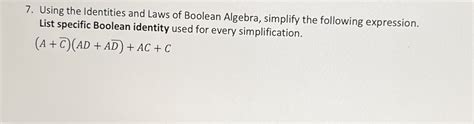 Solved Using The Identities And Laws Of Boolean Algebra