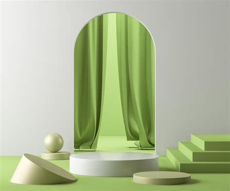 추상적 기하학적 모양 파스텔 색상 장면은 최소 코스메틱 또는 제품 디스플레이 연단 3d 렌더를 위한 디자인입니다 프리미엄 사진