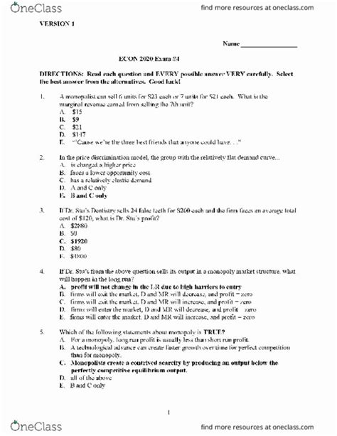 ECON 2020 Midterm ECON 2020 Exam 4 Page 6 OneClass