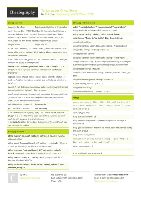 tcl language cheat sheet by aha download free from cheatography