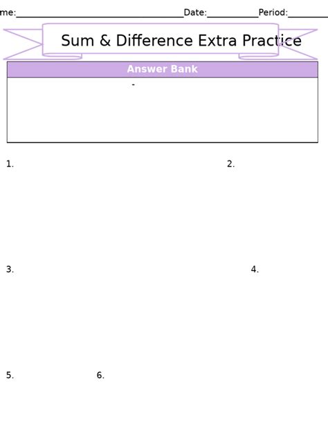 sum difference identity practice pdf