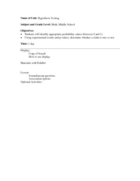 Hypothesis Testing Lesson Plan For 6th 8th Grade Lesson Planet