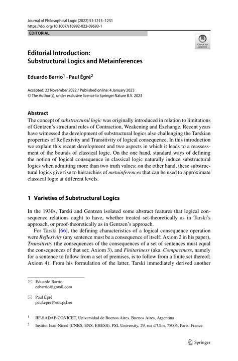 pdf editorial introduction substructural logics and metainferences