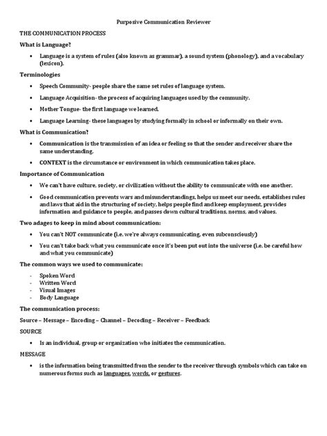 Purposive Communication Reviewer Pdf Communication Interpersonal Communication