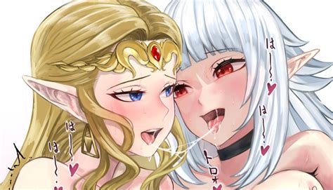 Rule 34 2girls After Kiss Bangs Blonde Hair Blue Eyes Einelotta Elf