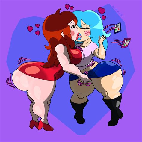 Rule 34 2girls Auburn Hair Barely Covered Ass Big Breasts Blue Hair