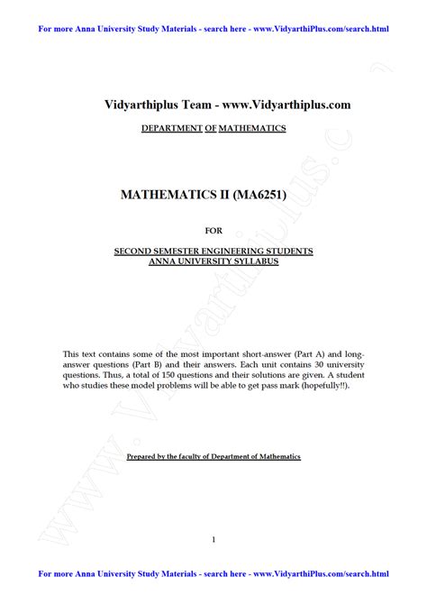 Ma6251 Engineering Mathematics Ii Regulation 2013 Lecture Notes All Units Vidyarthiplus Unit