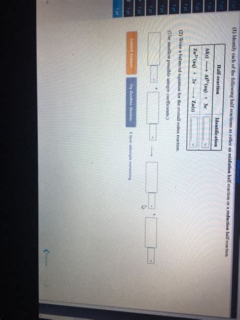 Solved Identify Each Of The Following Half Reactions As