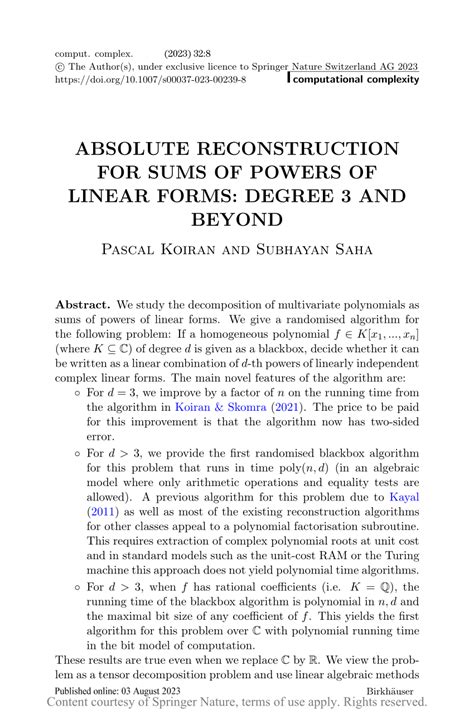 Absolute Reconstruction For Sums Of Powers Of Linear Forms Degree 3 And Beyond Request Pdf