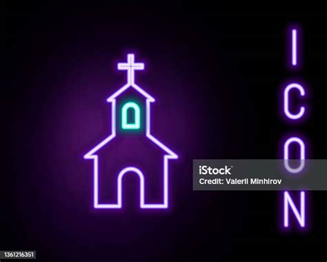 검은 배경에 고립 된 빛나는 네온 라인 교회 건물 아이콘 기독교 교회 교회의 종교 다채로운 개요 개념 벡터 0명에 대한 스톡 벡터 아트 및 기타 이미지 Istock