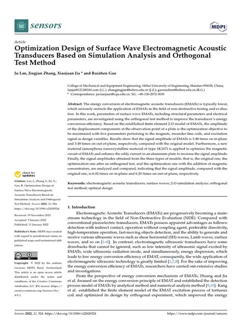 Optimization Design Of Surfacewave Electromagnetic Acoustic Sensors 22 00524 V2 Pdf Waves