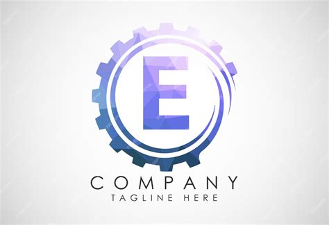 기어 스피럴에 있는 낮은 폴리 알파 ⁇ E 기어 엔지니어 로고 디자인 자동차를 위한 다각형 로고 프리미엄 벡터